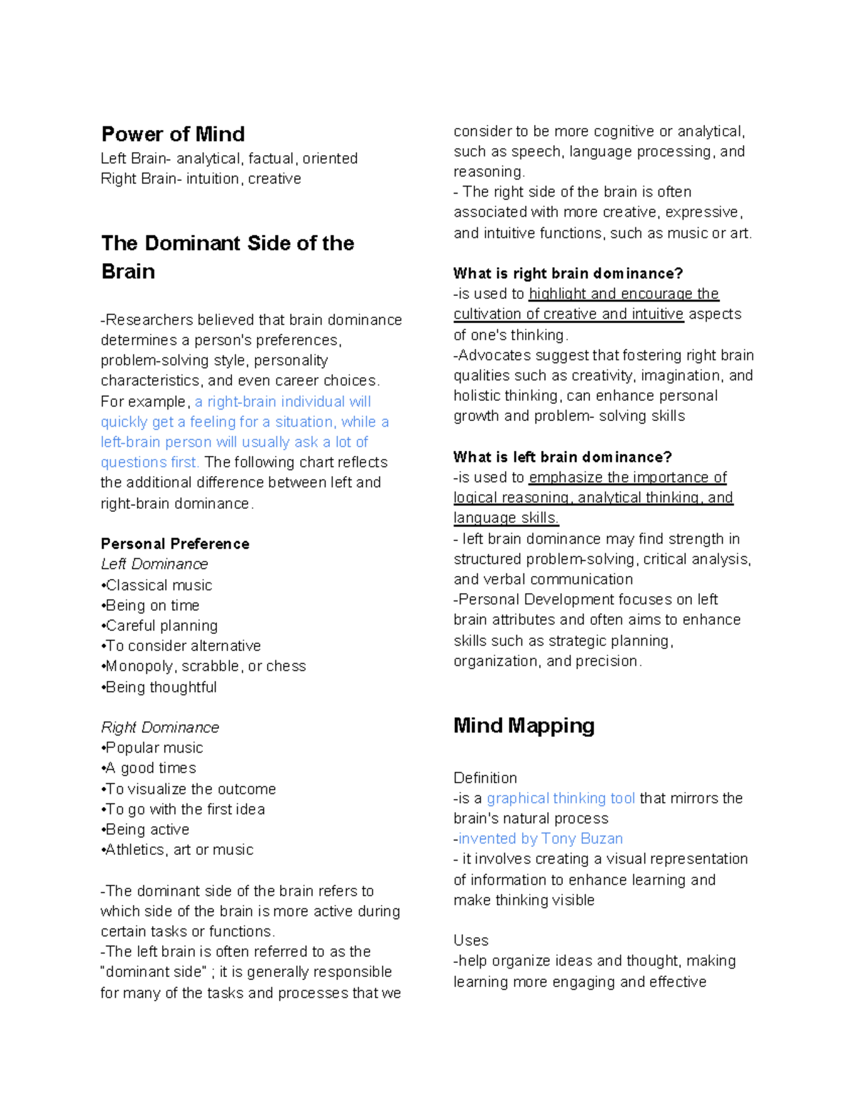 Perdev Notes SHS - Power of Mind Left Brain- analytical, factual ...