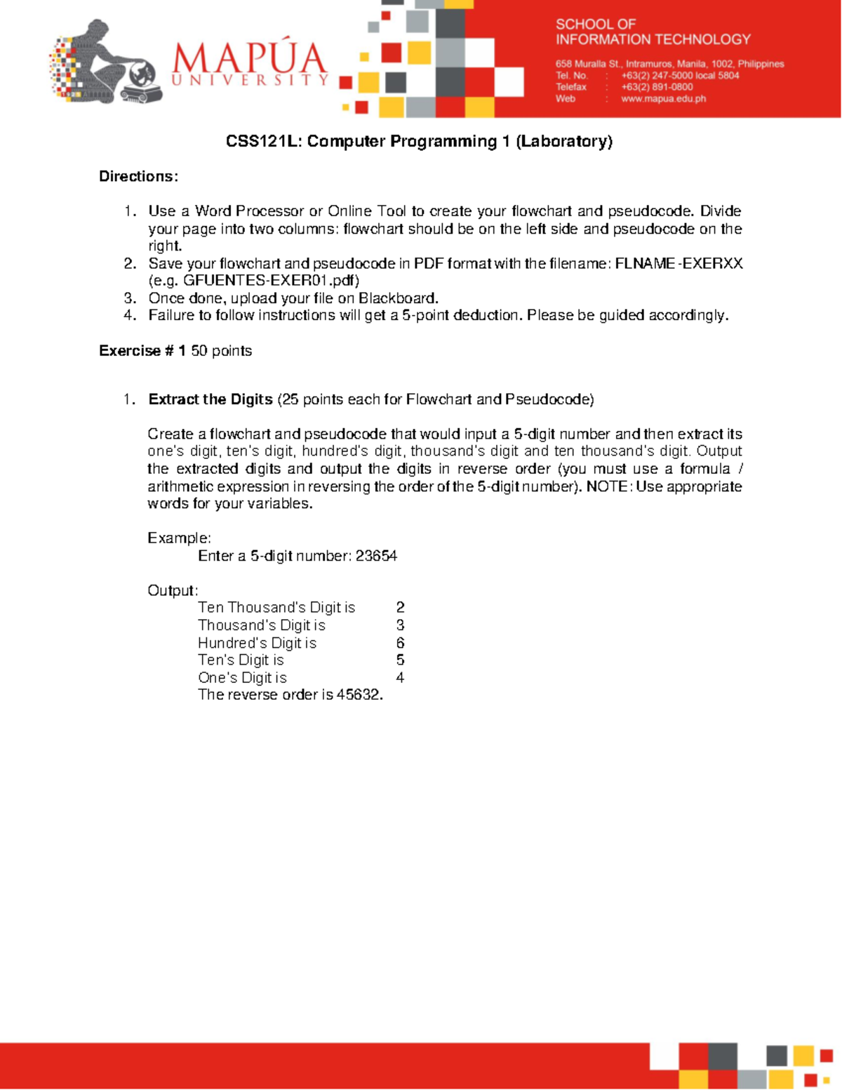 CSS121L-EXER01 - Flowchart Design (Sequential) - CSS121L: Computer Programming 1 (Laboratory ...