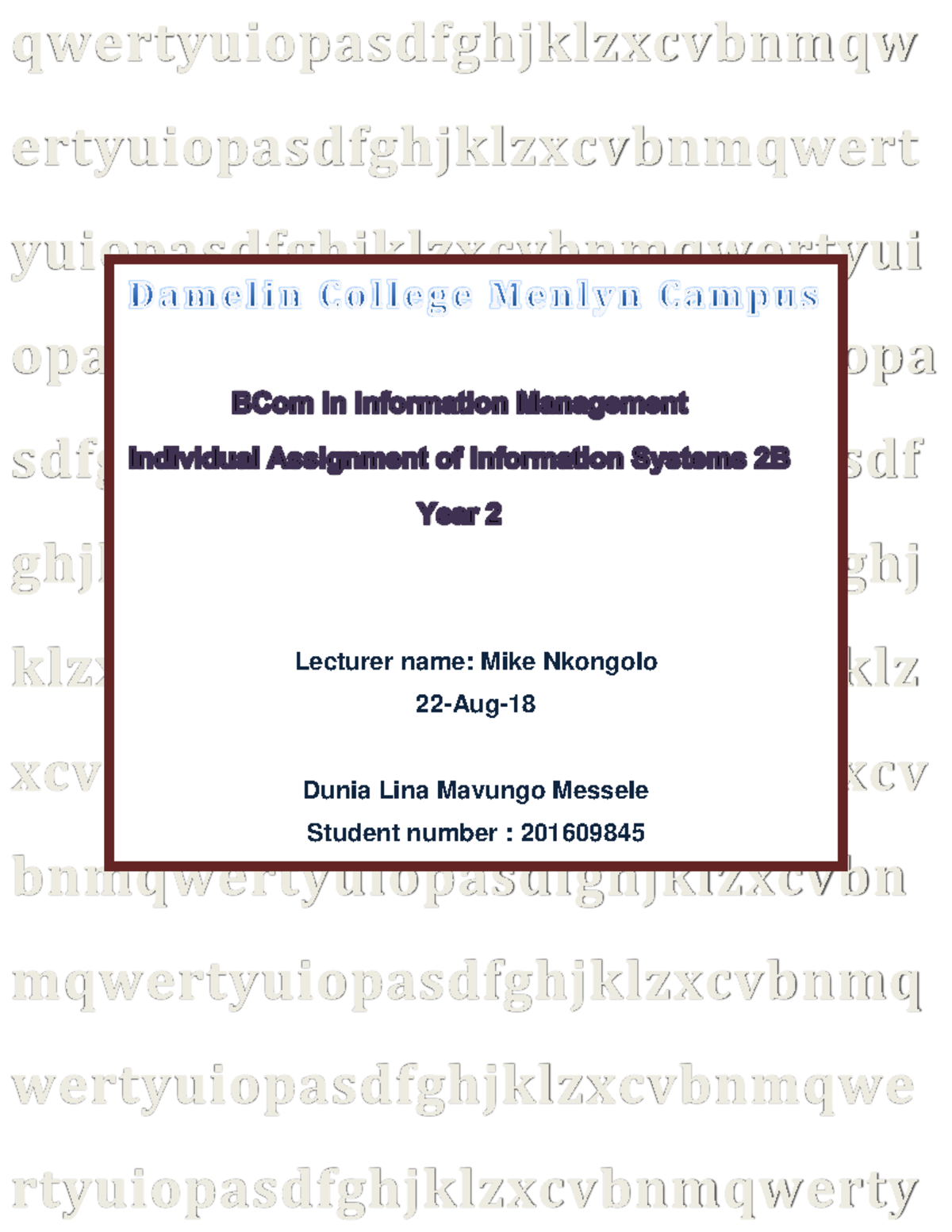 Information Systems 2B - qwertyuiopasdfghjklzxcvbnmqw ...