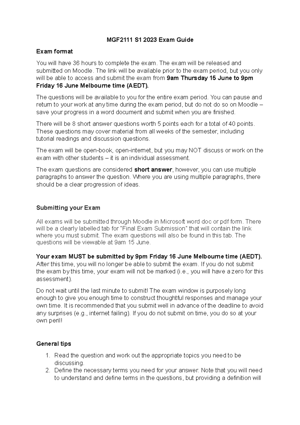 MGF2111 S1 2023 Exam Guide - MGF2111 S1 2023 Exam Guide Exam format You ...