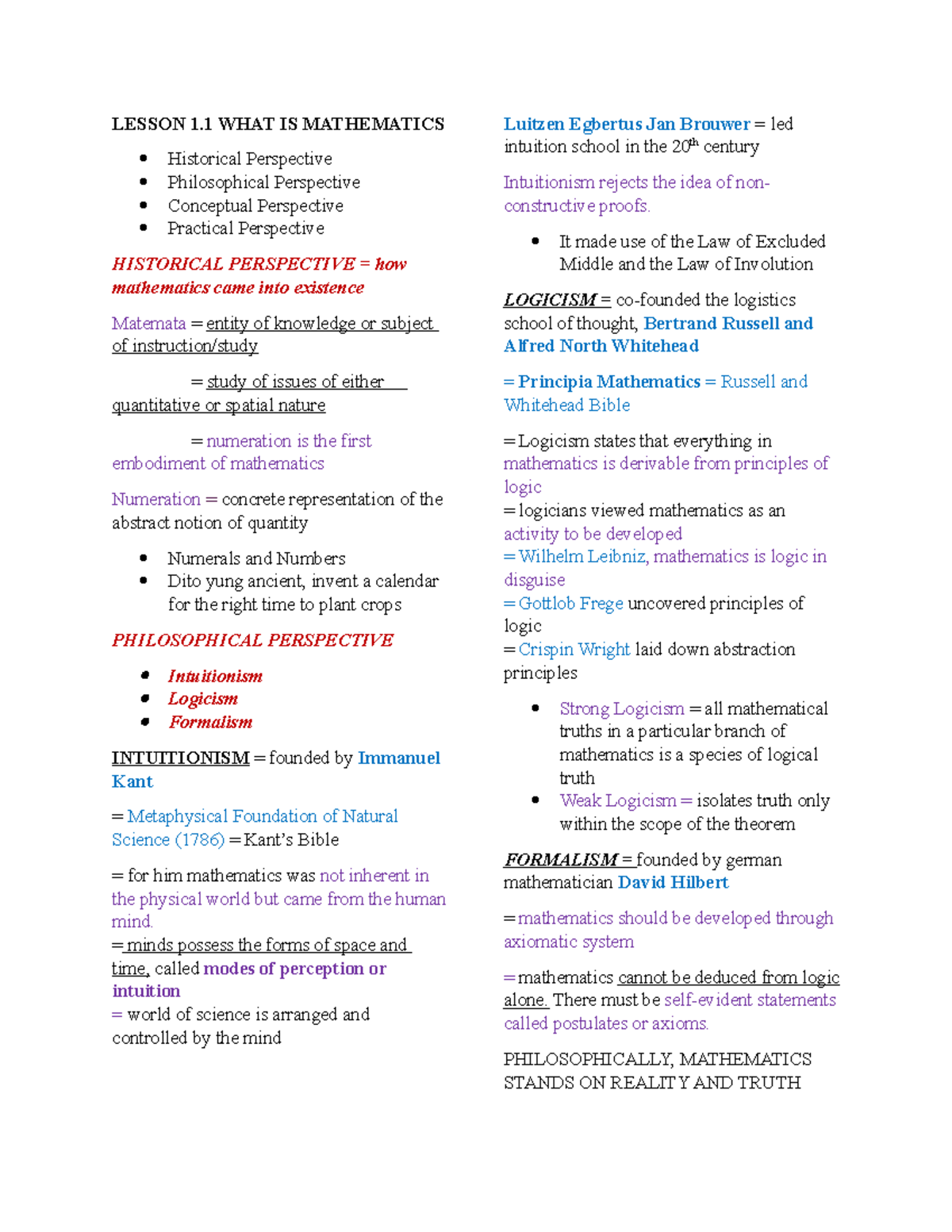 MMW, reviewer - LESSON 1 WHAT IS MATHEMATICS Historical Perspective ...