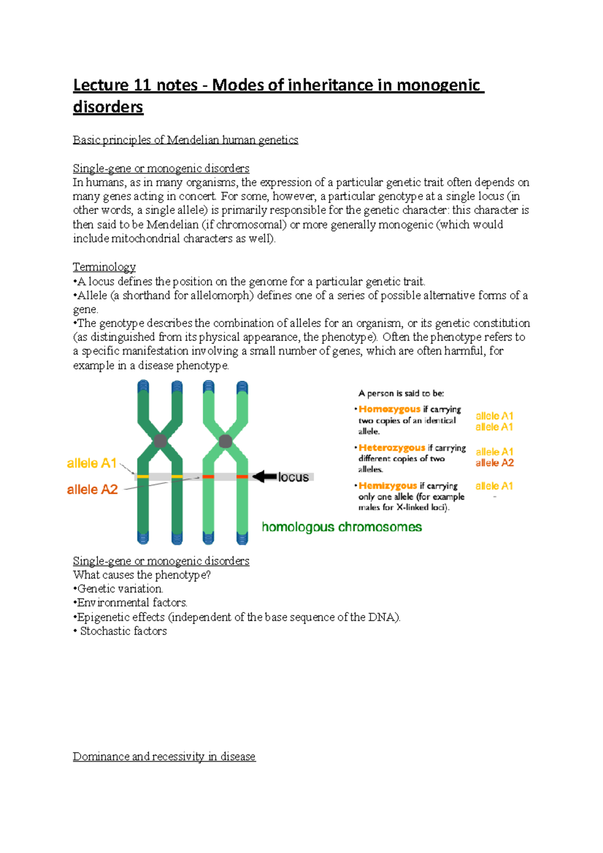 Human Genetics Modes - Lecture 11 notes - Modes of inheritance in ...