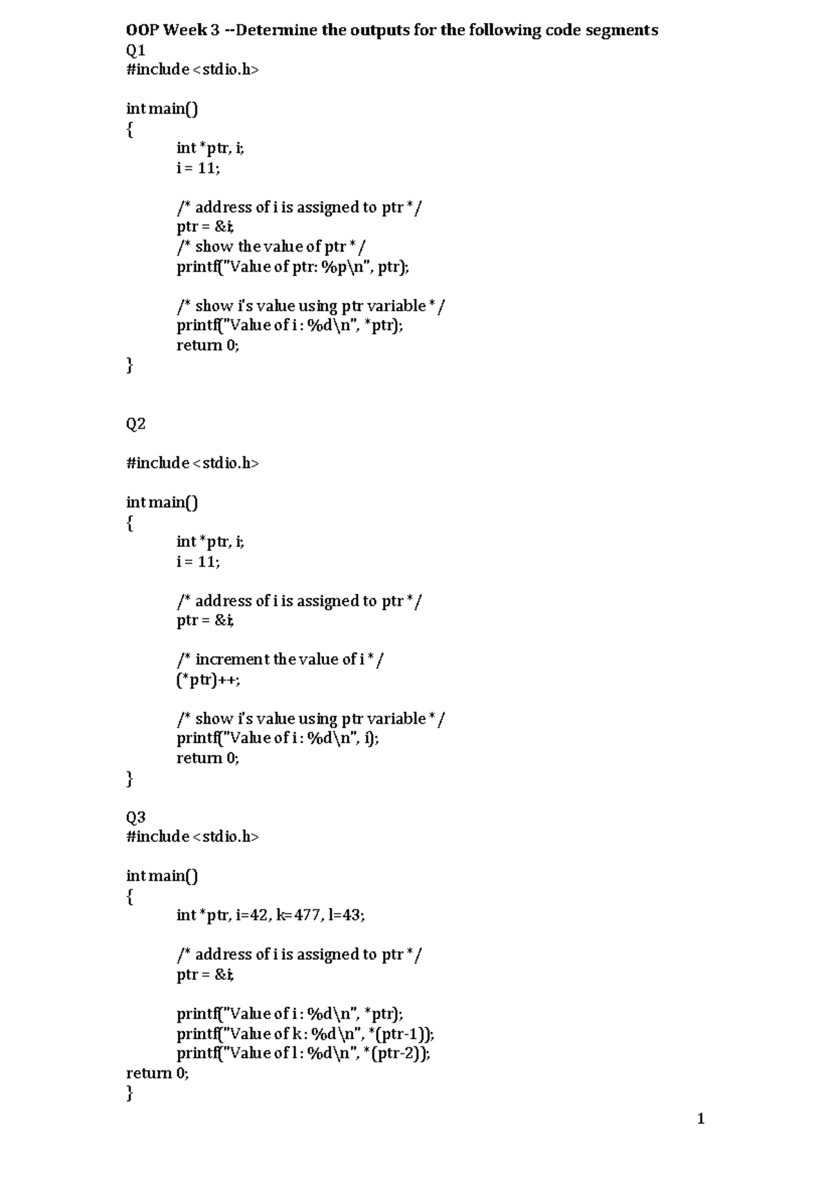Practical Exam 1 Revision Oop Week 3 Determine The Outputs For The Following Code Segments Q 