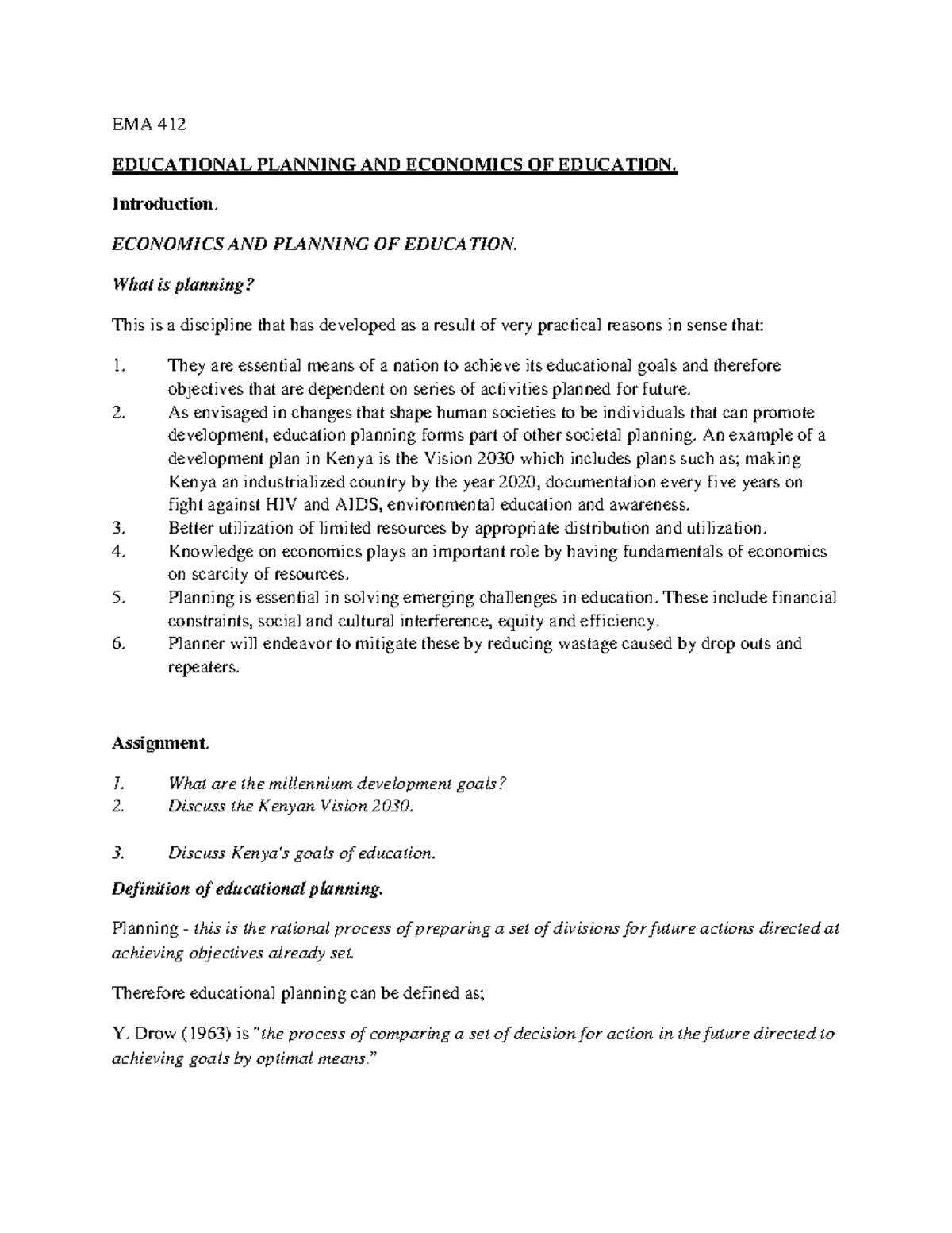 EMA 412 complete notes-2 - EMA 412 EDUCATIONAL PLANNING AND ECONOMICS ...