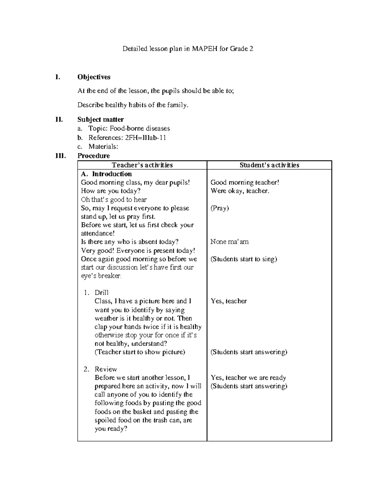 Detailed lesson plan in Mapeh for Grade 2 - Detailed lesson plan in ...