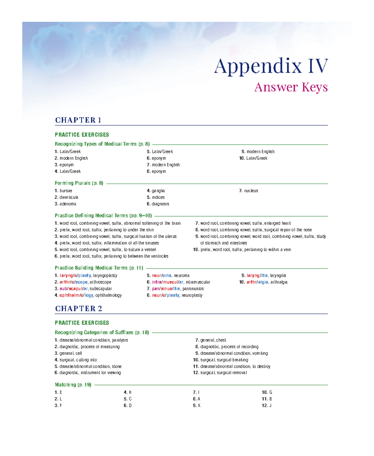 Medical terminology textbook answers - Appendix IV Answer Keys CHAPTER ...