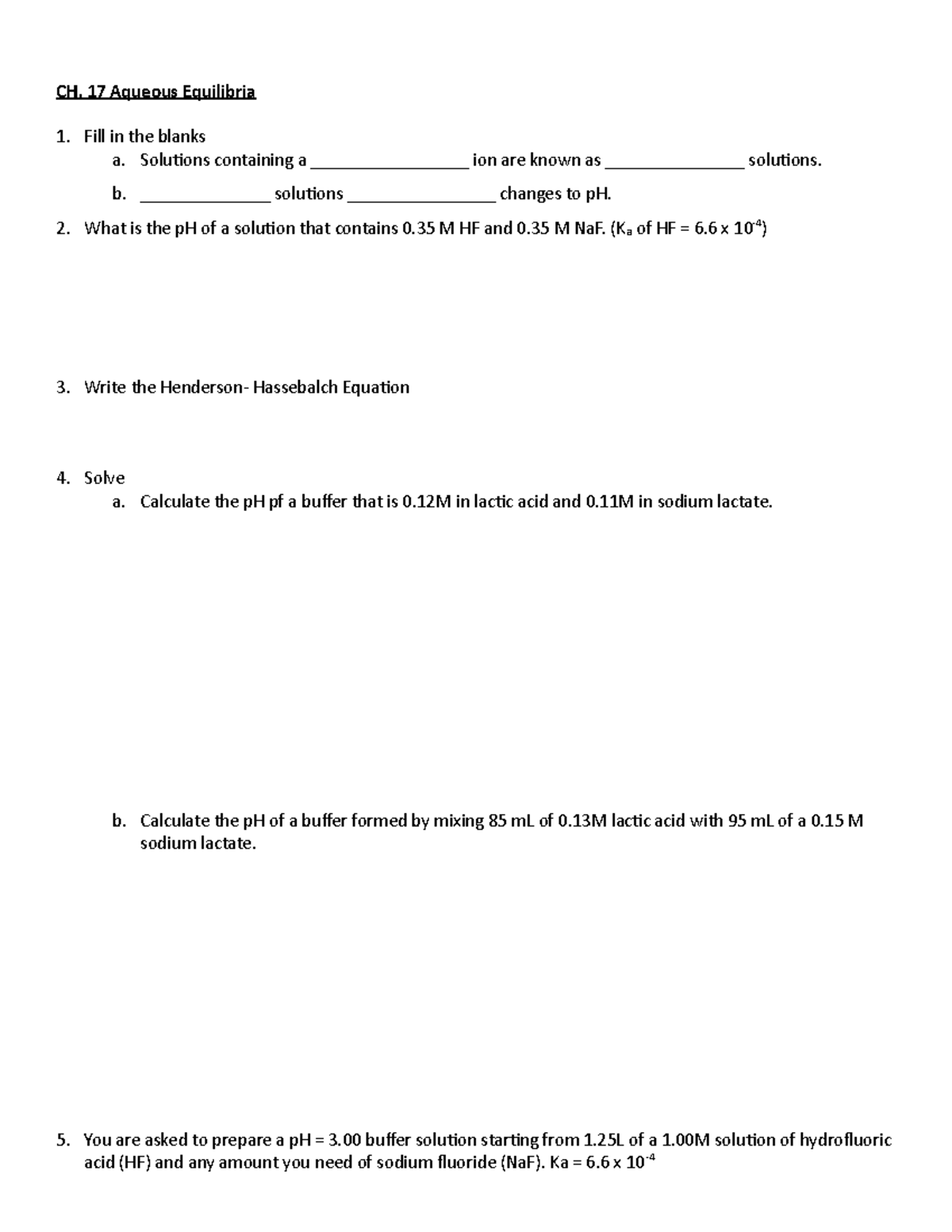 CH.17 Pt. 1 - Buffers - In-depth practice worksheet made for topic ...
