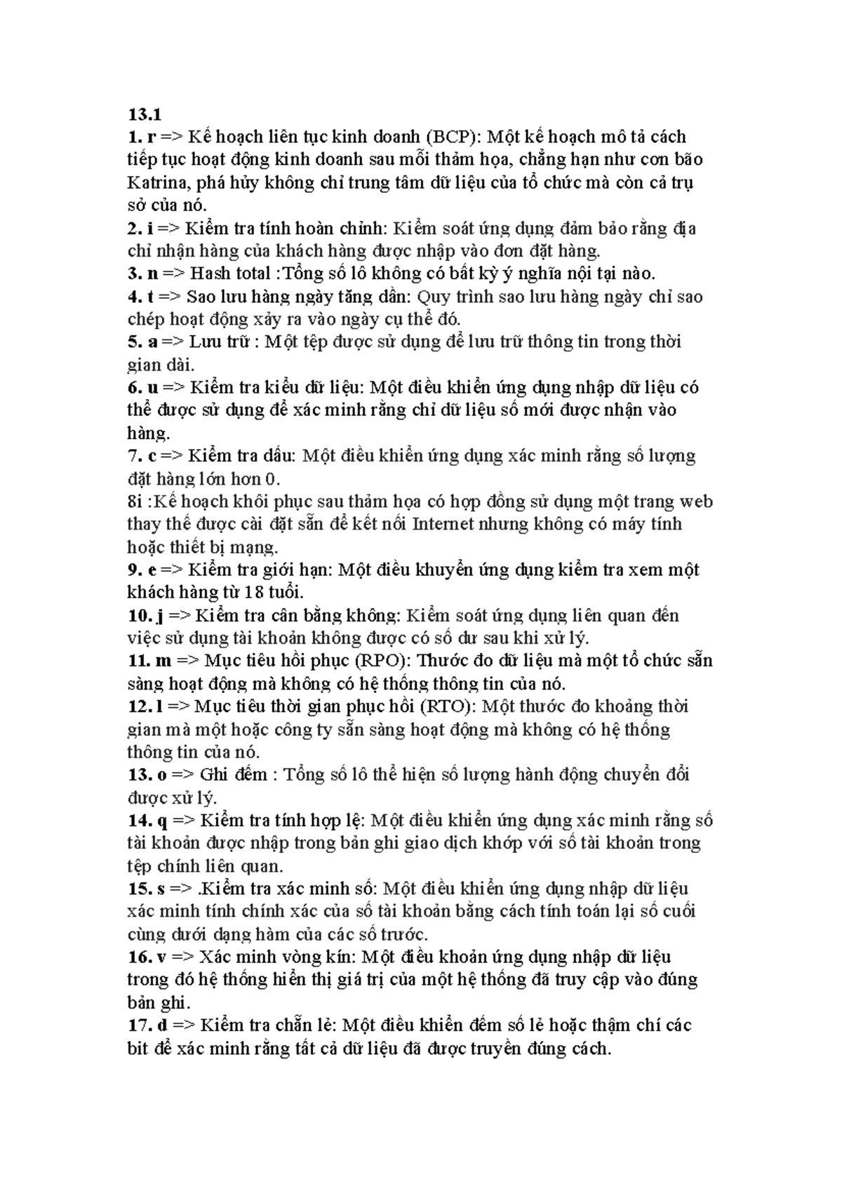 13.1 13 - bài tập HTTTKT chương 13 - 13. r => Kế hoạch liên tục kinh doanh (BCP): Một kế hoạch ...