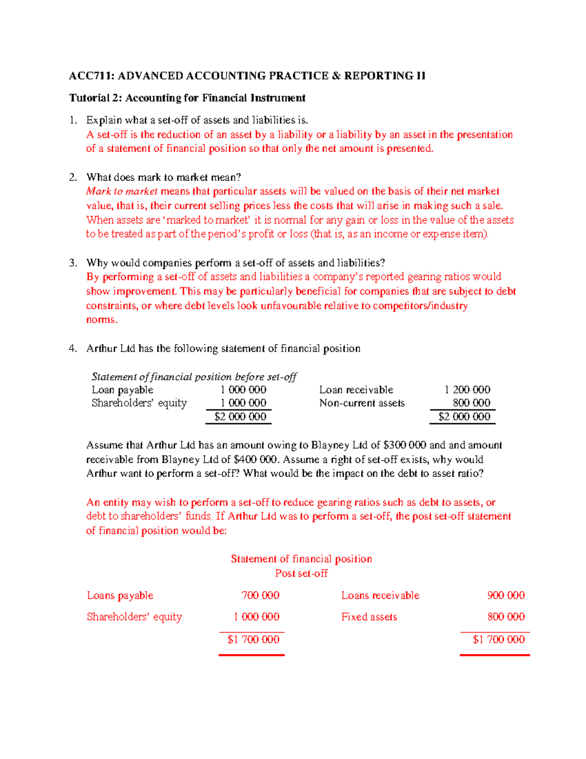 ACC711 Tutorial 2 Solution - ACC711: ADVANCED ACCOUNTING PRACTICE ...