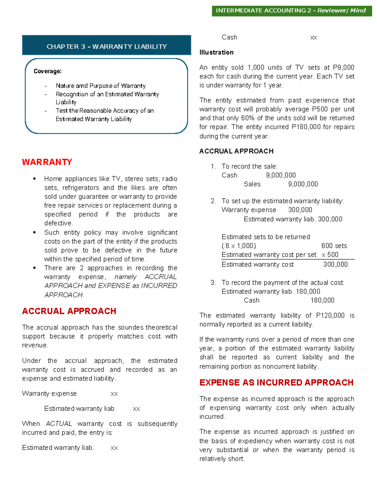 Chap 3 - WARRANTY (IA2) - INTERMEDIATE ACCOUNTING 2 - Reviewer/ Mind ...