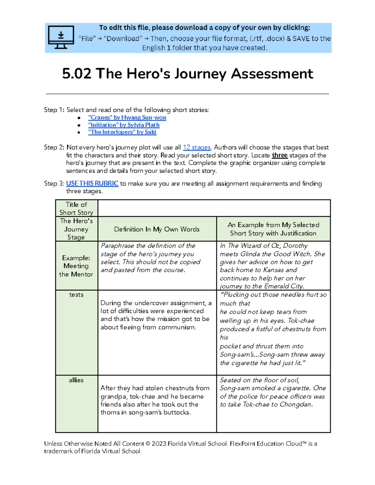 Copy of 5.02 The Hero's Journey Assessment - 5 The Hero's Journey ...