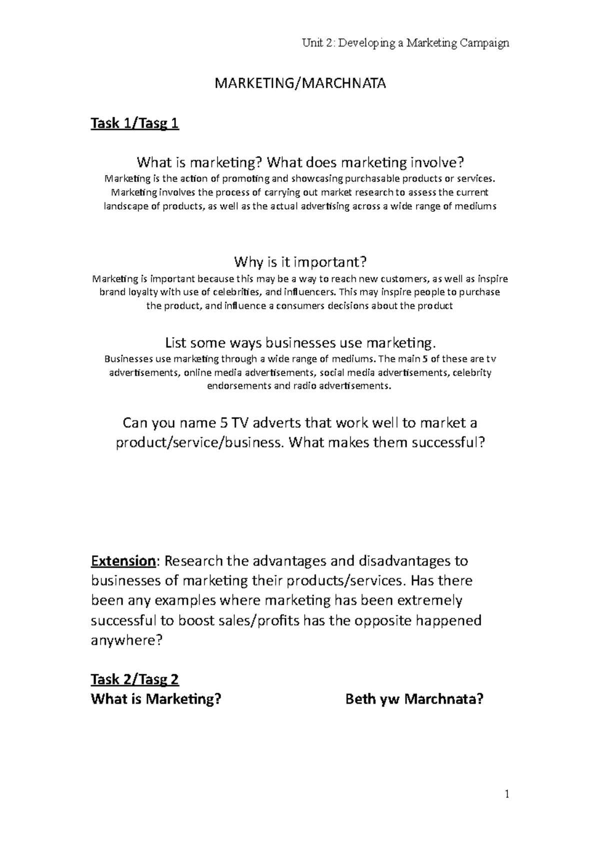 2 Intro to Marketing - Unit 2: Developing a Marketing Campaign ...