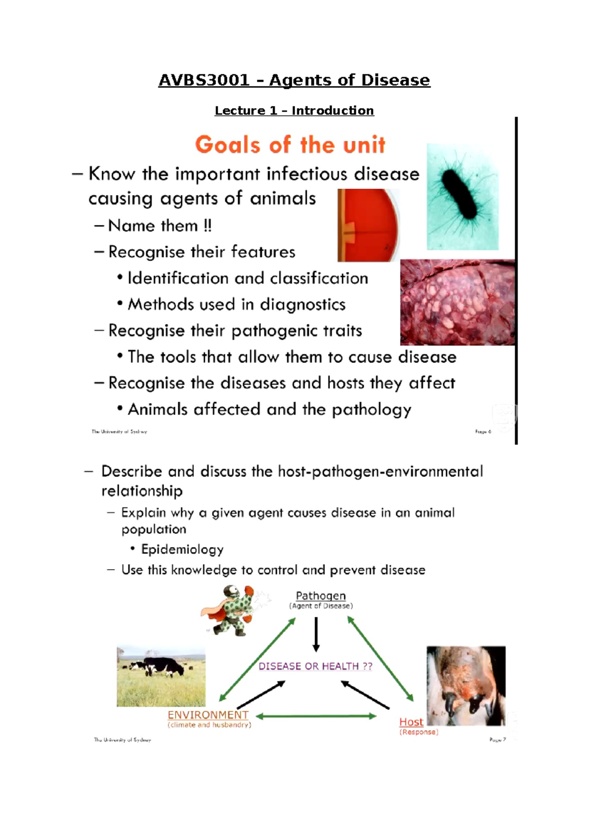 AVBS3001 Lecture Notes - AVBS3001 – Agents of Disease Lecture 1 ...