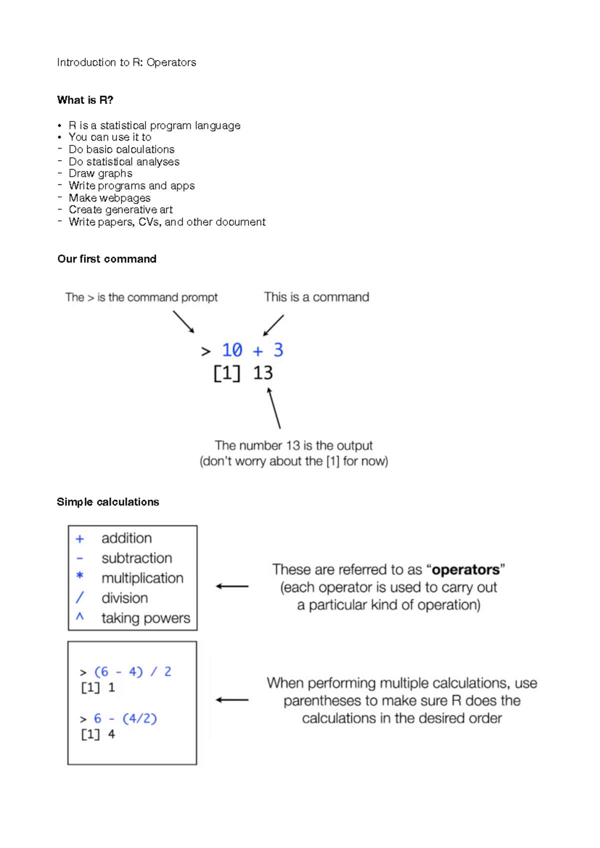 Research methods - Lecture notes - Introduction to R: Operators What is ...