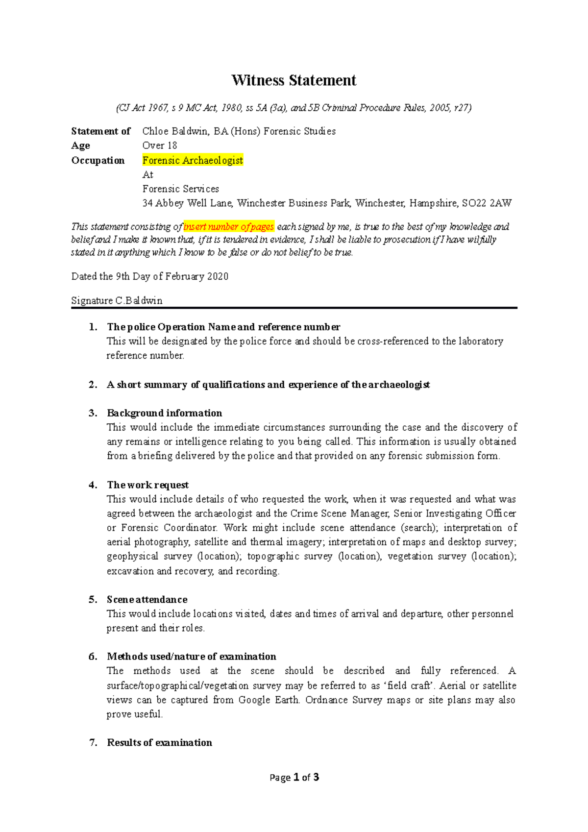 Formative Assessment FR3004 - Witness Statement (CJ Act 1967, s 9 MC ...