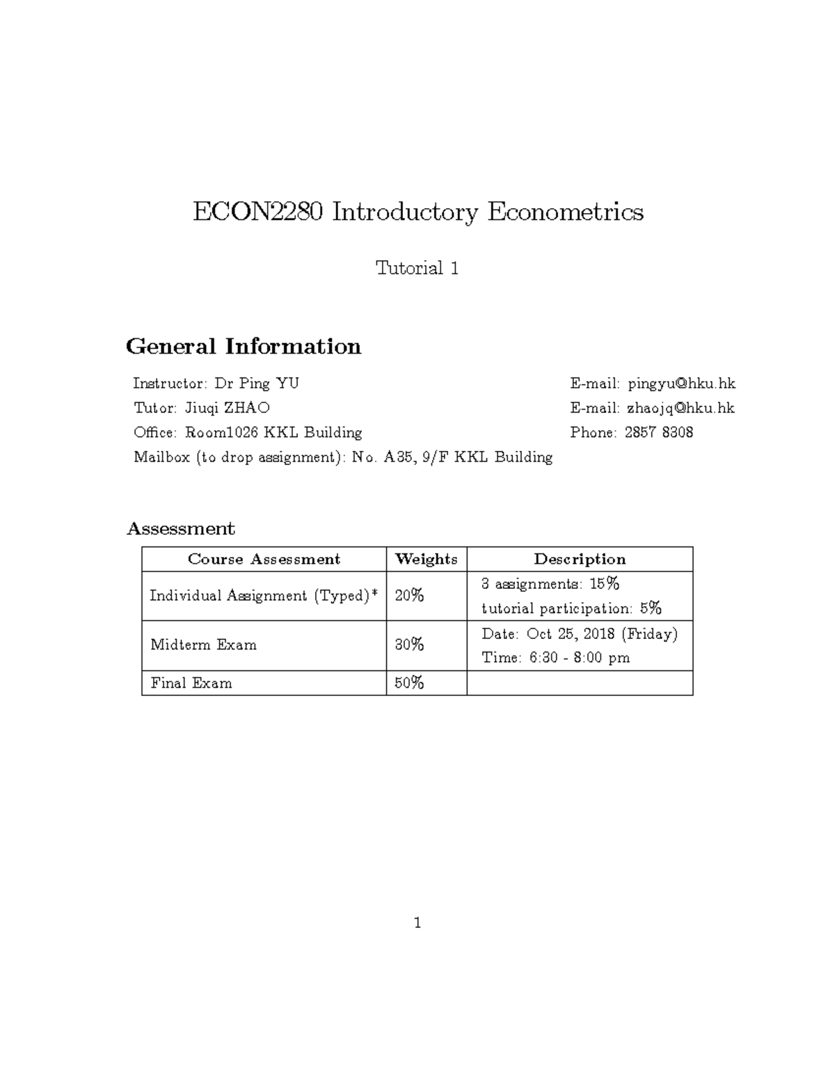 Management T1 PS - ECON2280 Introductory Econometrics Tutorial 1 ...