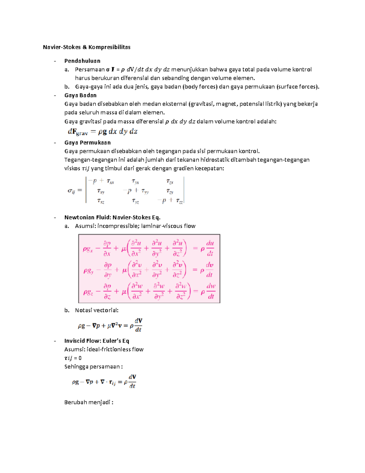 Navier stokes - Navier-Stokes & Kompresibilitas Pendahuluan a ...