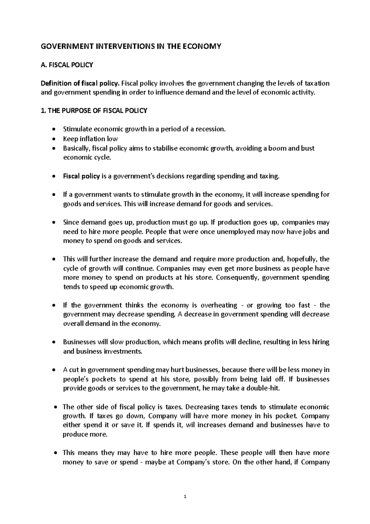 Government Interventions with Policy - GOVERNMENT INTERVENTIONS IN THE ...