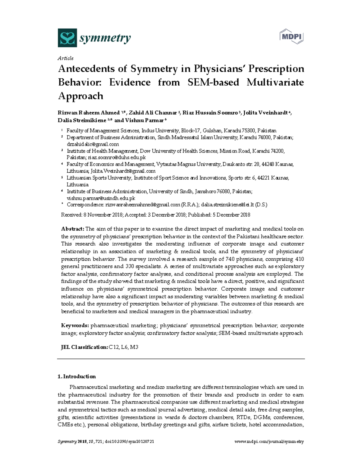 Antecedents of Symmetry in Physicians Pr - Symmetry 2018 , 10 , 721 ...