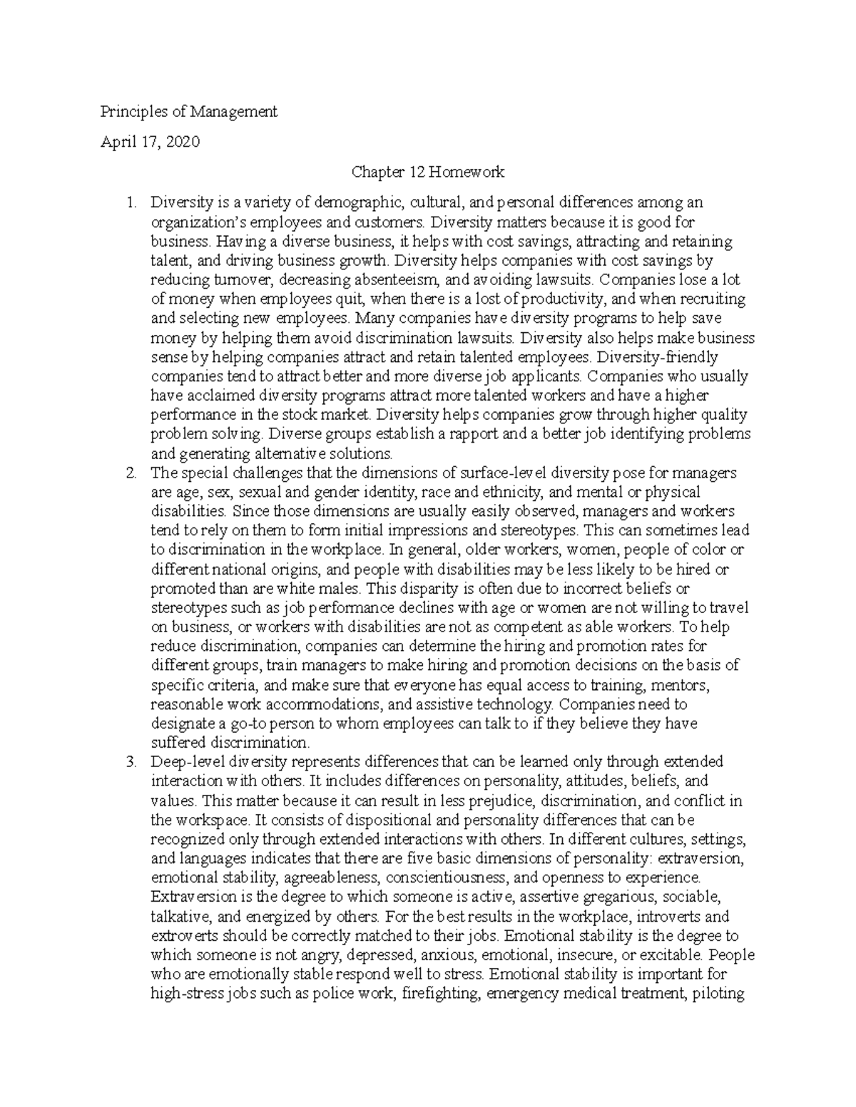 Chapter 12 Homework Principles of MGMT - Principles of Management April ...