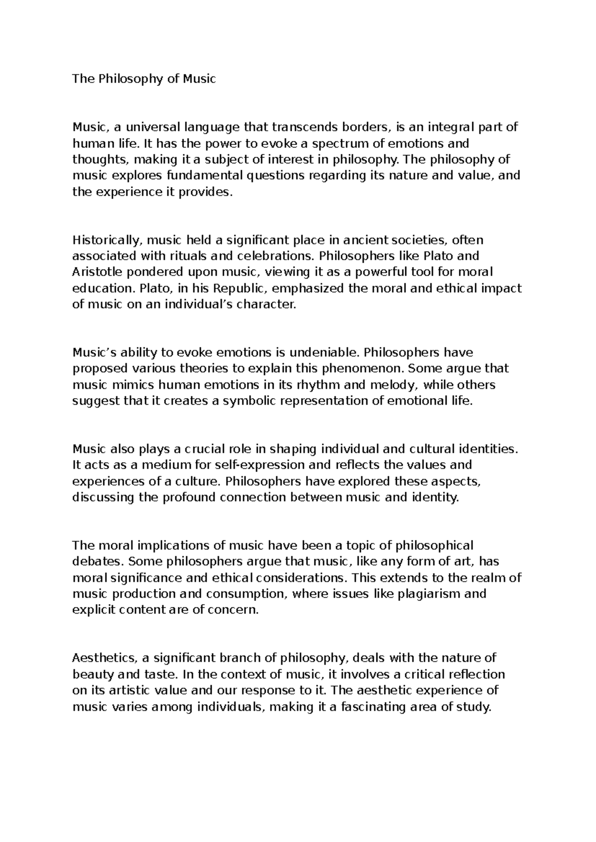 Introduction to AEIOU - The Philosophy of Music Music, a universal ...
