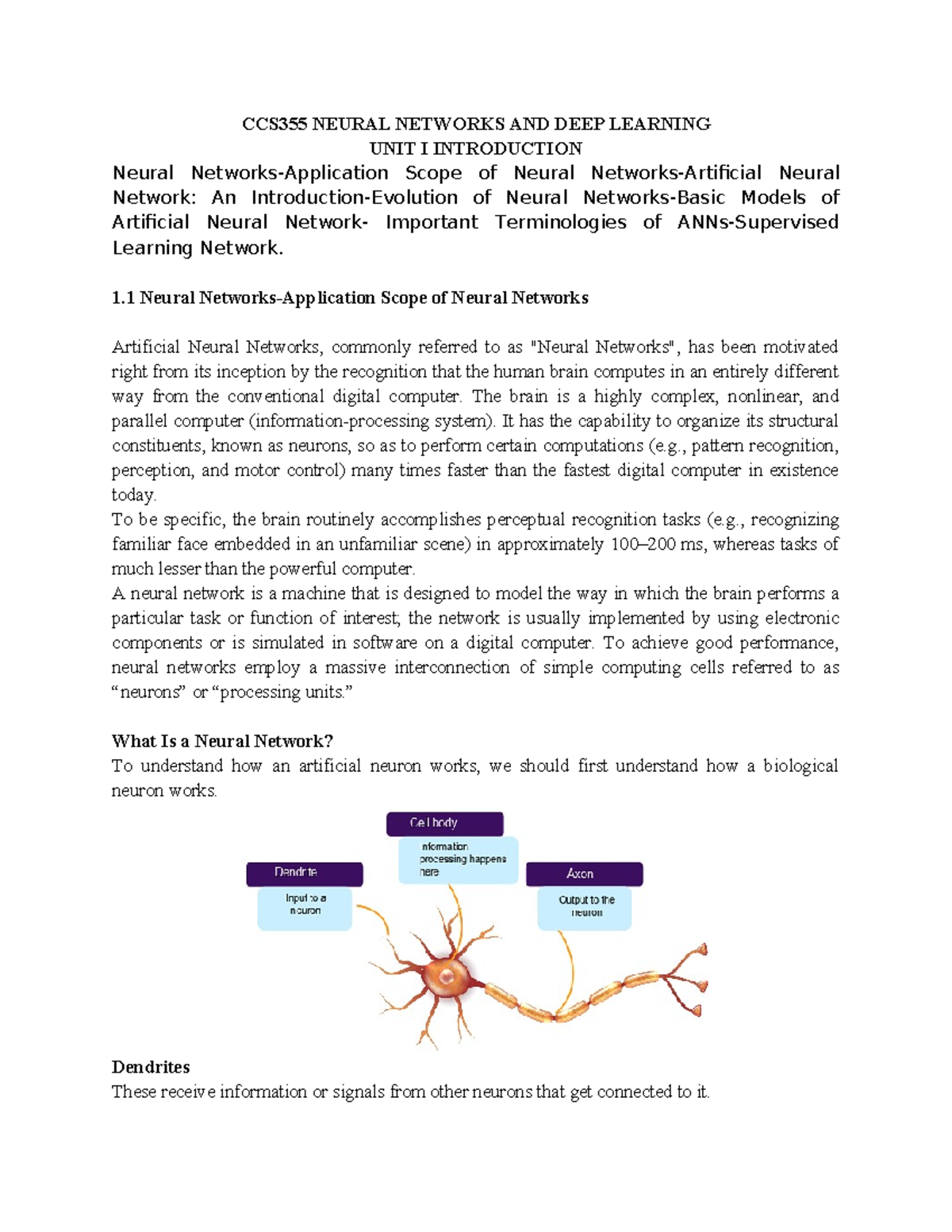 NNDL UNIT 1 Notes - CCS355 NEURAL NETWORKS AND DEEP LEARNING UNIT I ...