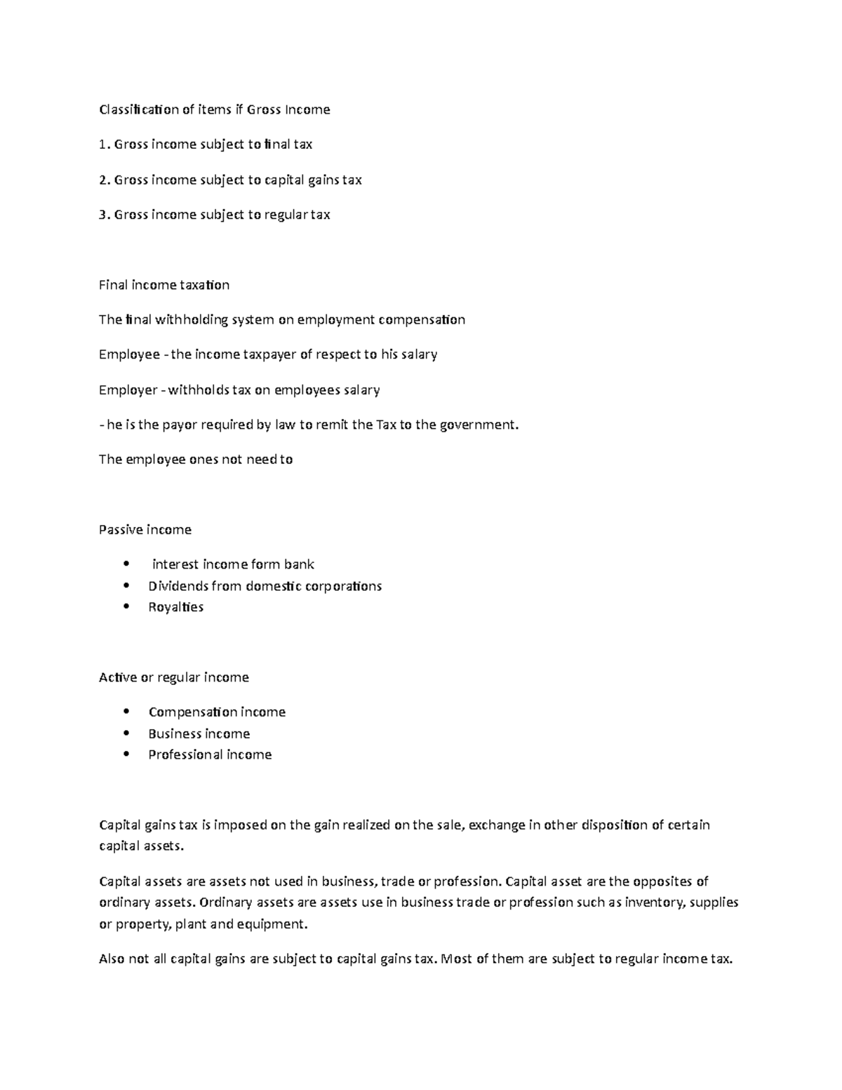 Chapter 4 taxation - Classification of items if Gross Income Gross ...