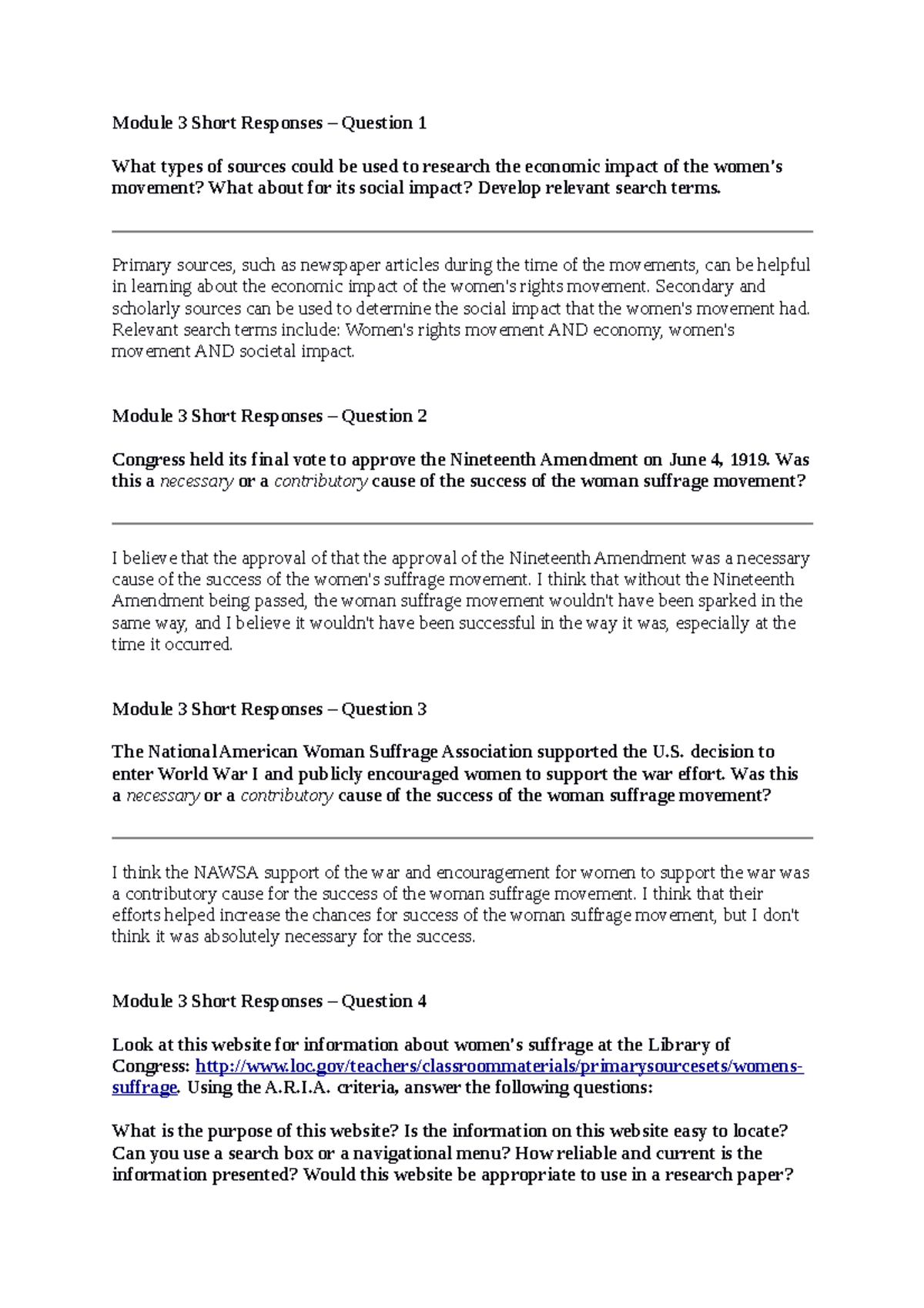 Celeste Wright HIS 200 Applied History Week3 - Module 3 Short Responses ...