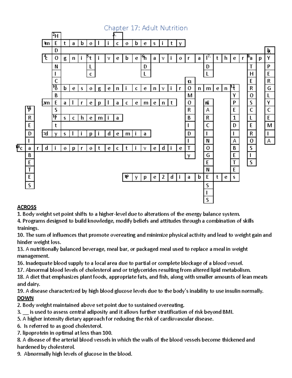 Chapter 17 Adult Nutrition - Chapter 17: Adult Nutrition H m E t a b o ...