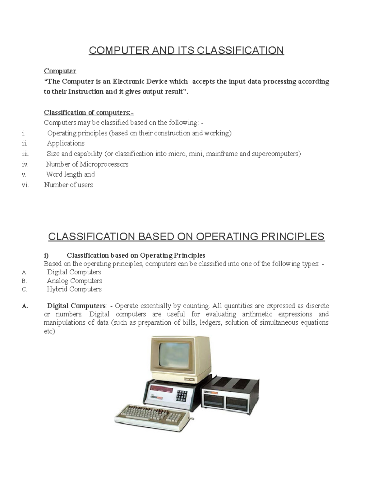 Computer AND ITS Classification - COMPUTER AND ITS CLASSIFICATION ...
