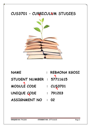 53919343 CUS3701 02 MARK100100 - ASSIGNMENT 2 CUS Year Module 2021 Name: Carmon Verrall Student ...