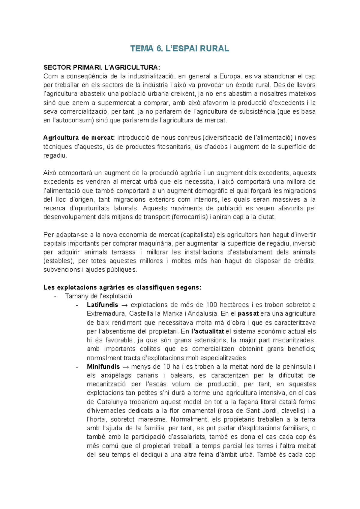 TEMA 6 - apunts geo tema 6 - TEMA 6. L’ESPAI RURAL SECTOR PRIMARI. L ...
