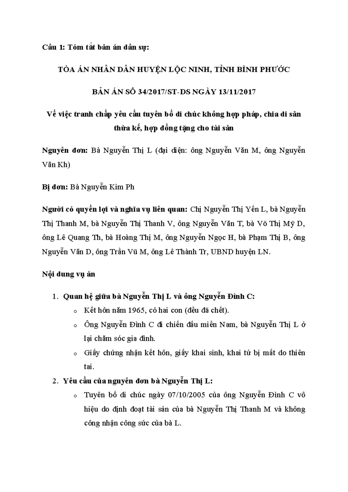 T14.Phạm Mai Phương - dsgsdg - Câu 1: Tóm tắt bản án dân sự: TÒA ÁN ...