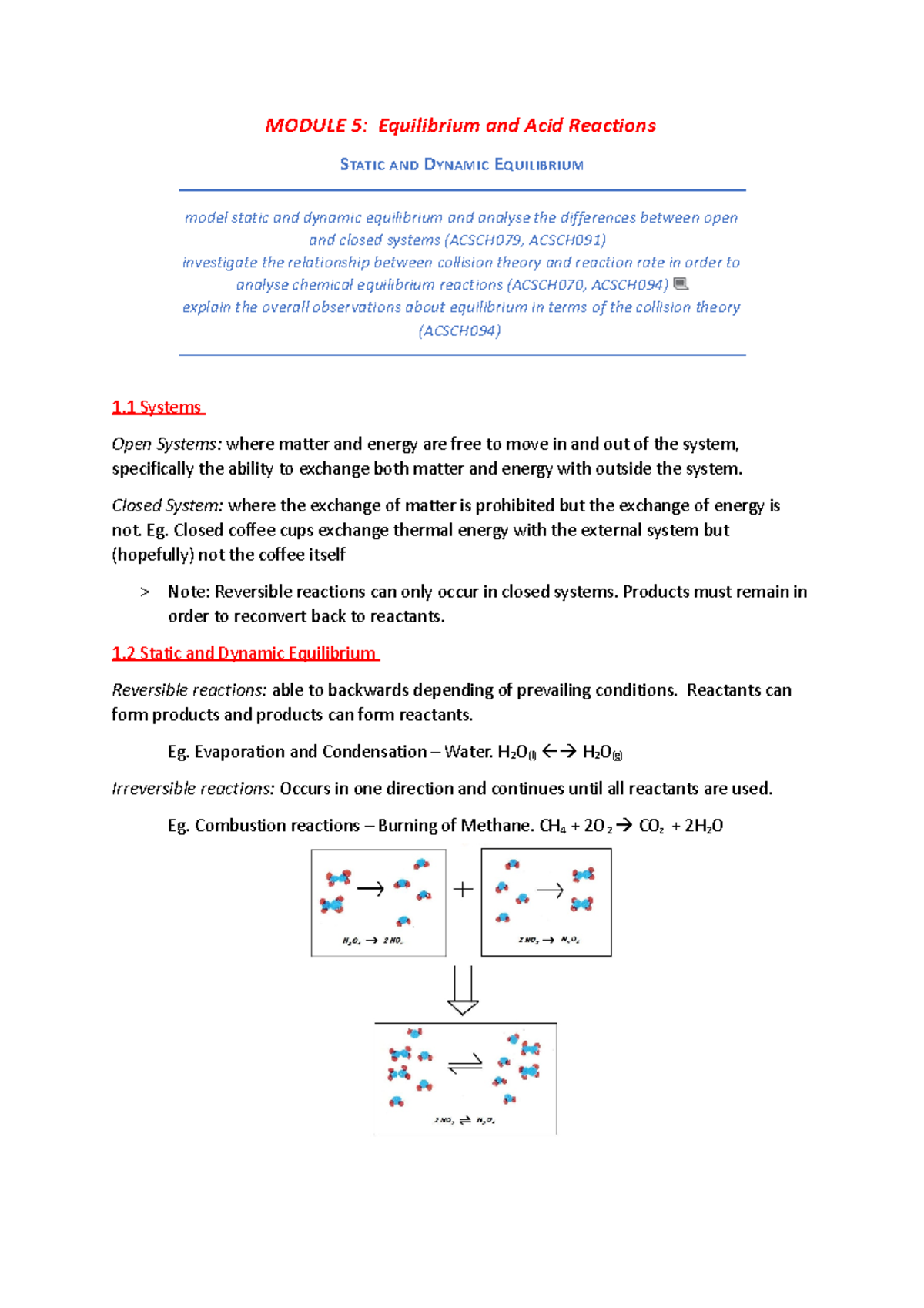 Module 5 - Equilibrium and Acid Reactions - MODULE 5: Equilibrium and Acid Reactions STATIC AND ...