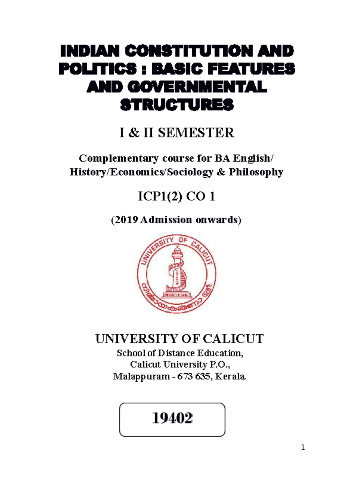 ICP-1 final ready for print - INDIAN CONSTITUTION AND POLITICS : BASIC ...