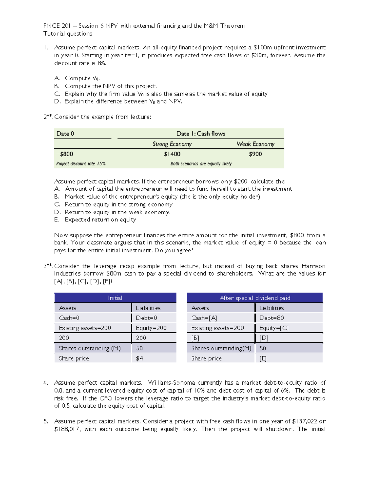 S6 Tutorial - Tutorial questions Assume perfect capital markets. An all ...