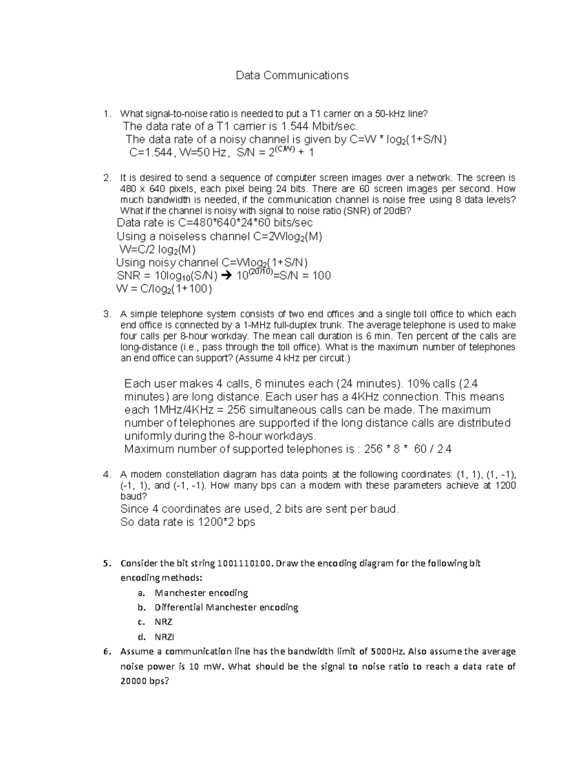 Data Communications Samples Solutions 2 - Data Communications What ...
