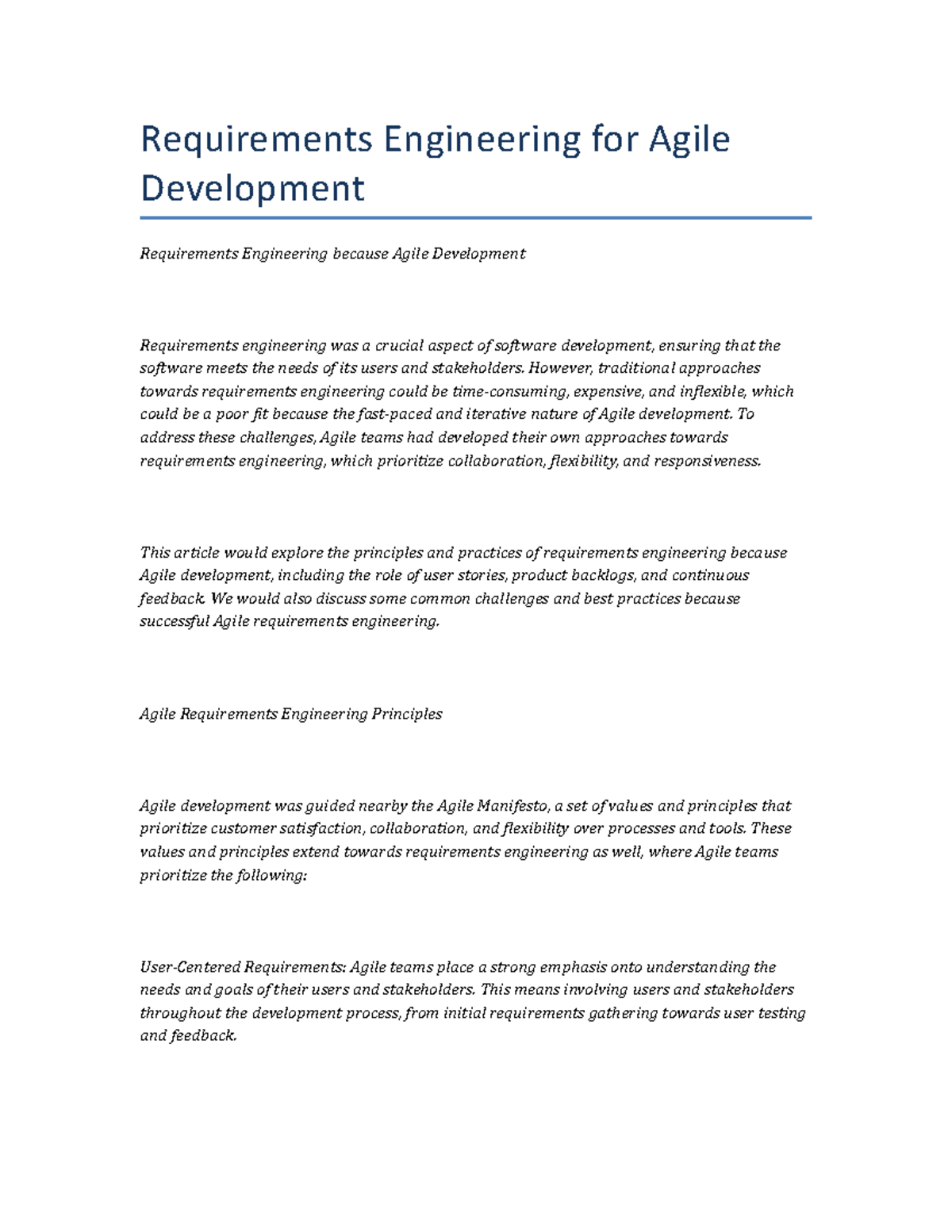Requirements Engineering for Agile Development - Requirements ...