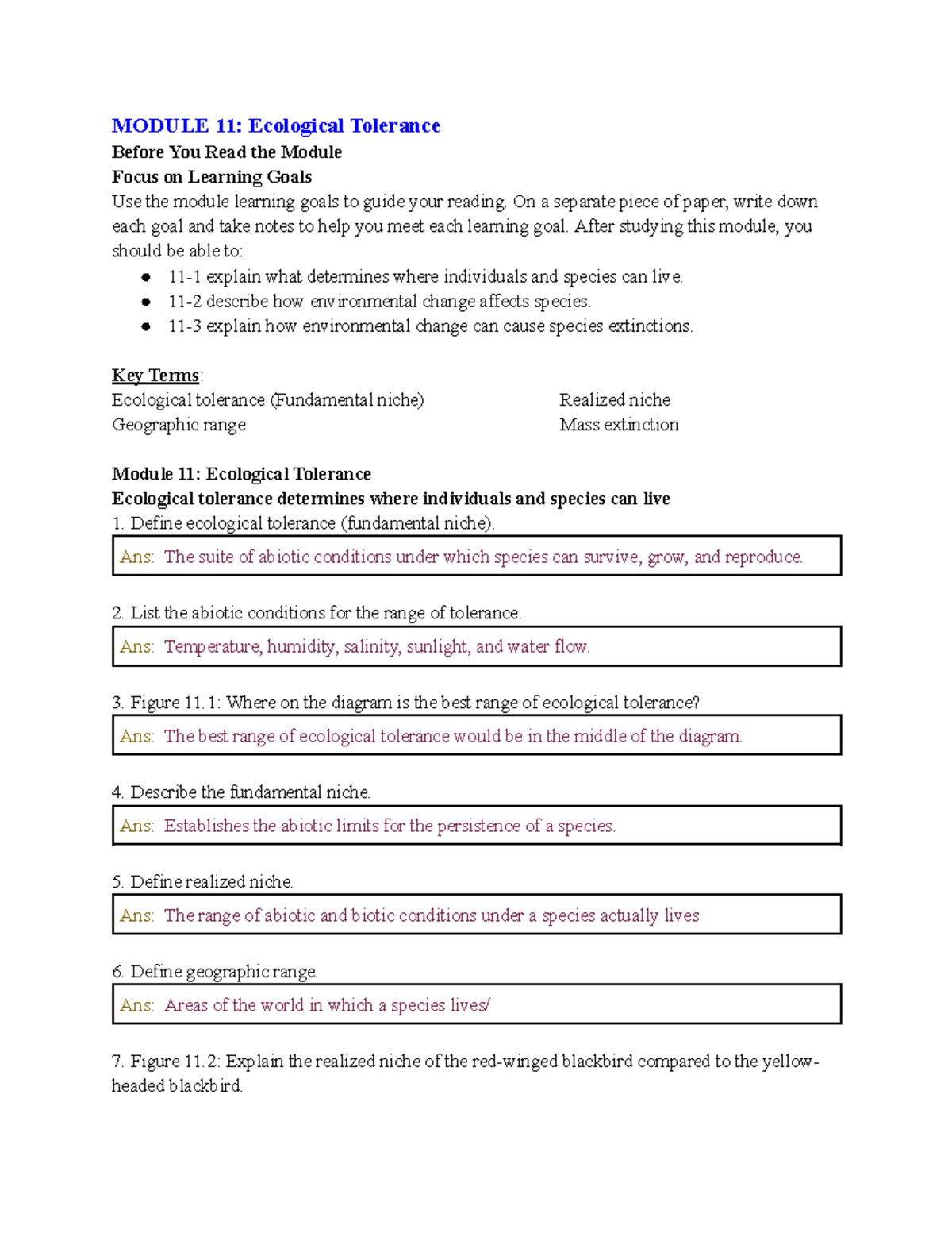 APES Unit 2 Module 11 Ecological Tolerance - MODULE 11: Ecological ...