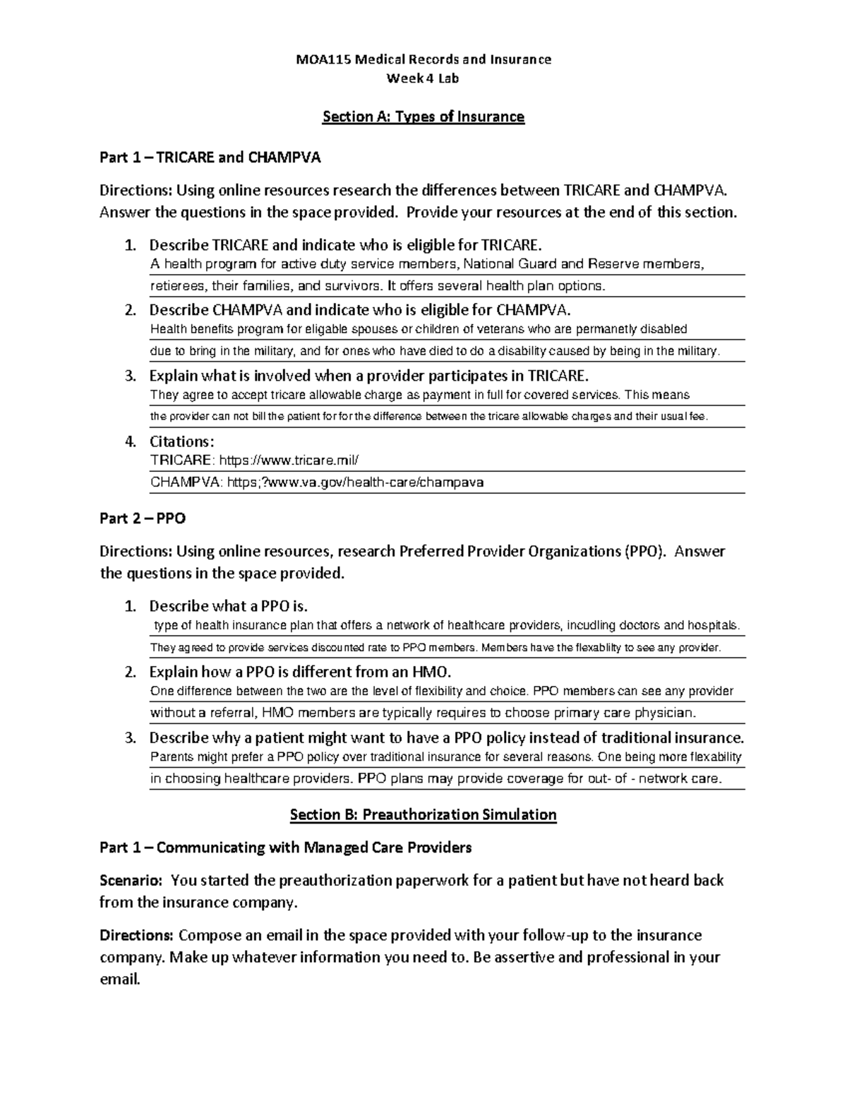 Week 4 Online Lab DONE - week 4 lab - MOA115 Medical Records and ...