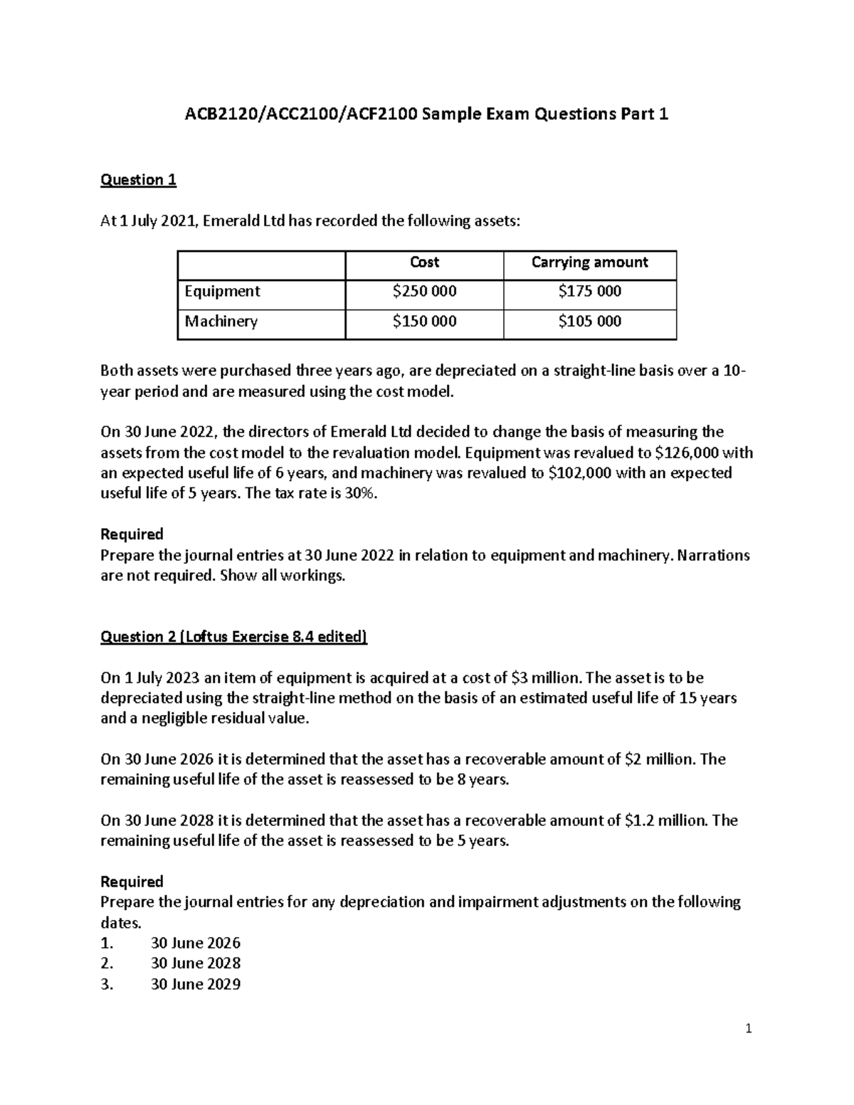 Sample questions - ACB2120/ACC2100/ACF2100 Sample Exam Questions Part 1 ...