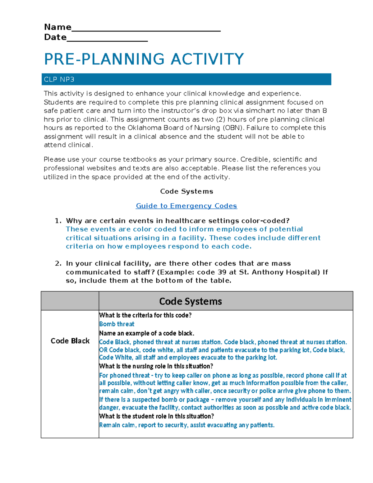 Pre Plan 1 NP3 Code Systems - Name ...