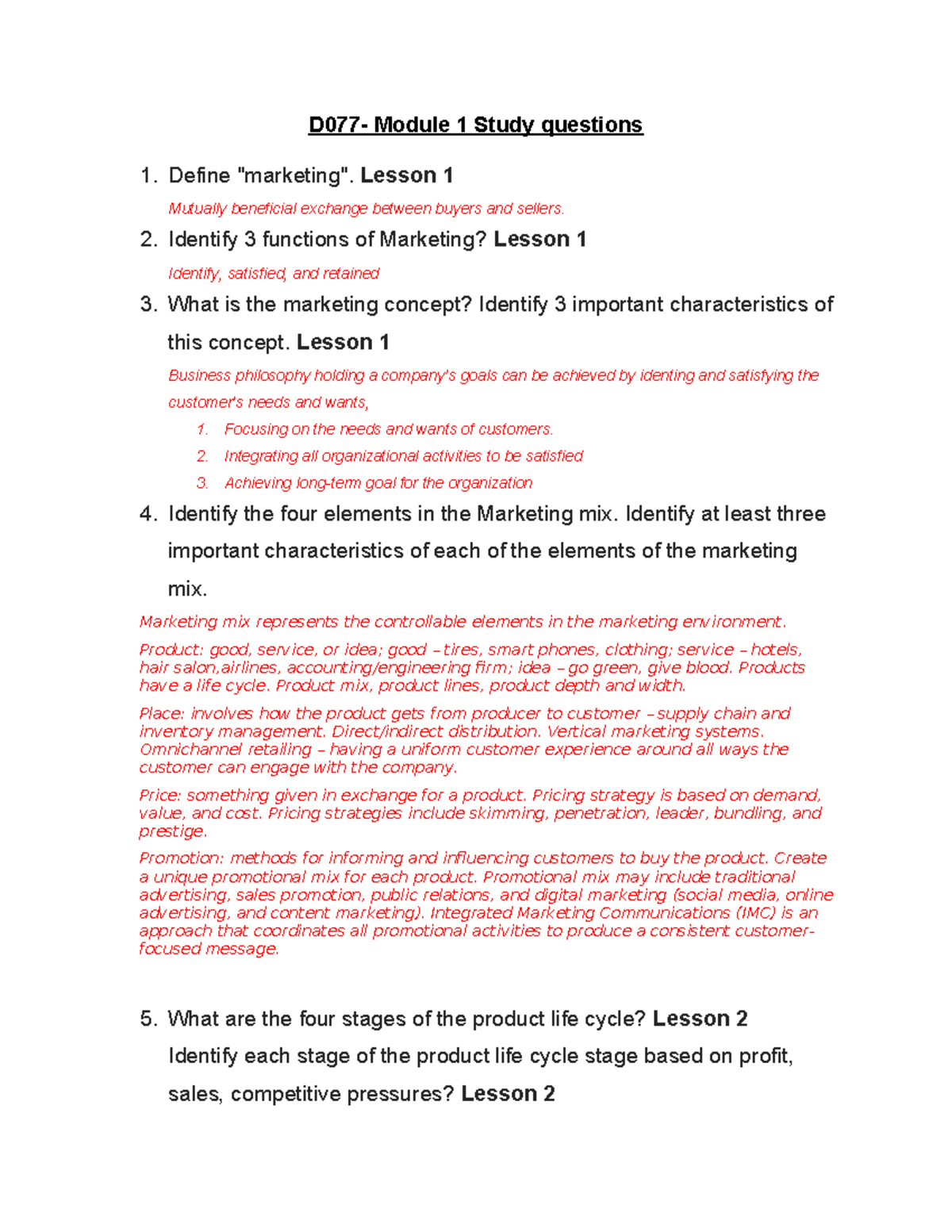 D077 Module 1 New study questions - D077- Module 1 Study questions 1 ...