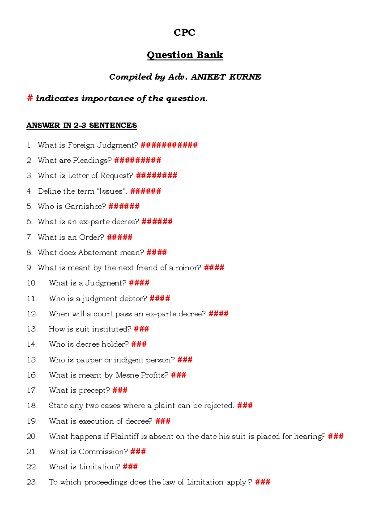 KGS CPC Question Bank - CPC Question Bank Compiled by Adv. ANIKET KURNE ...