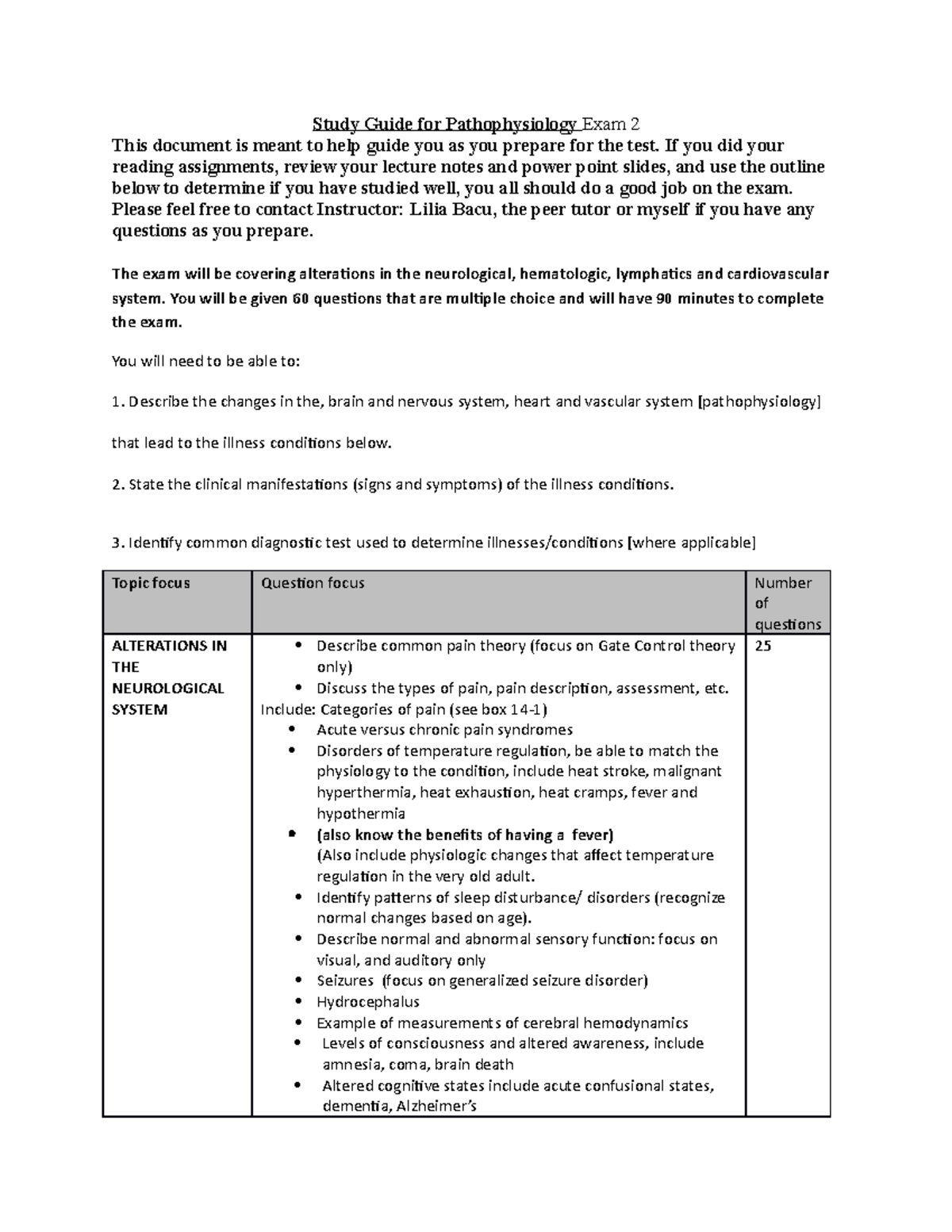 Study Guide for Pathophysiology Exam 2 F16 - Study Guide for ...