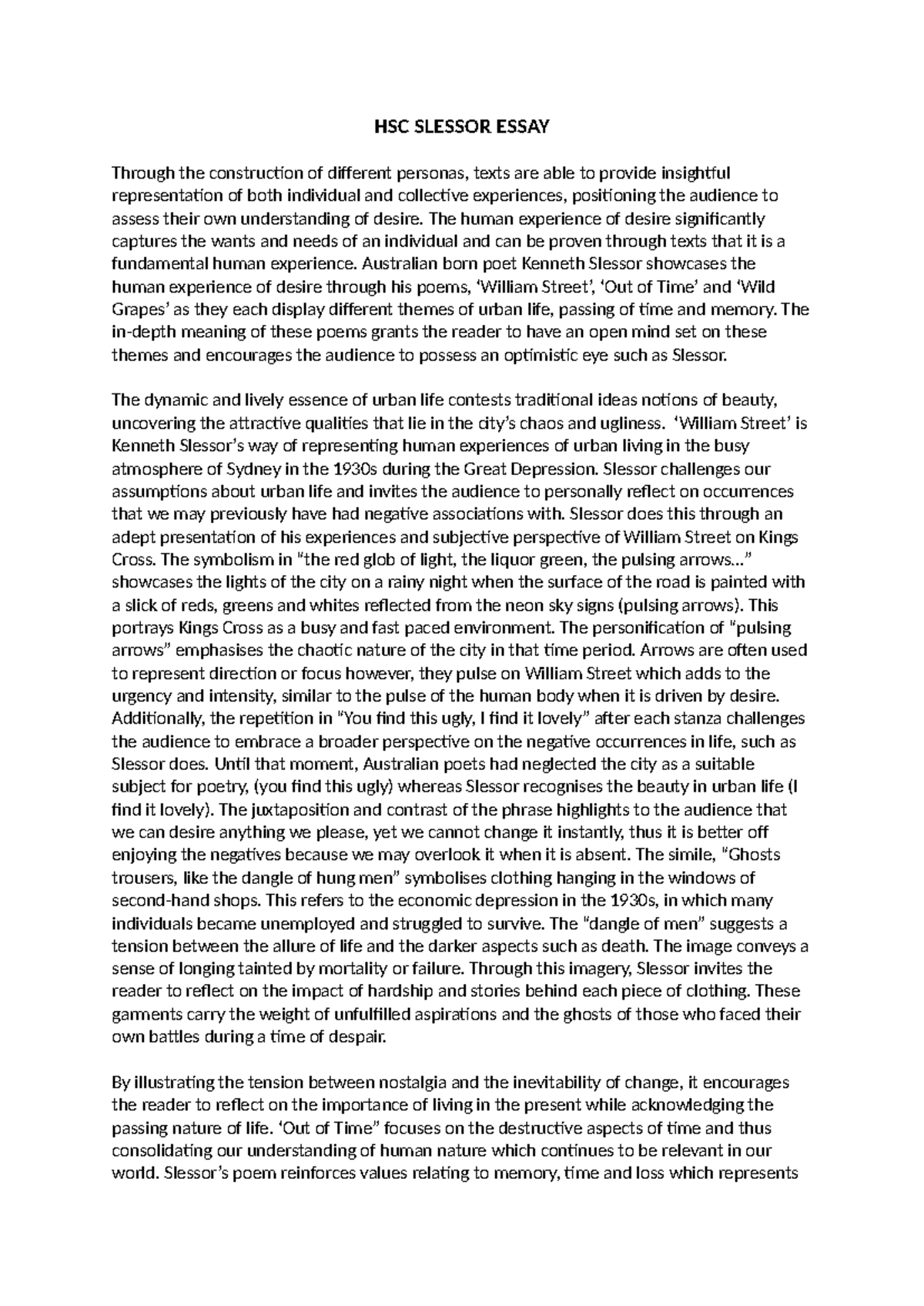 GENERIC SLESSOR ESSAY - HSC SLESSOR ESSAY Through the construction of ...