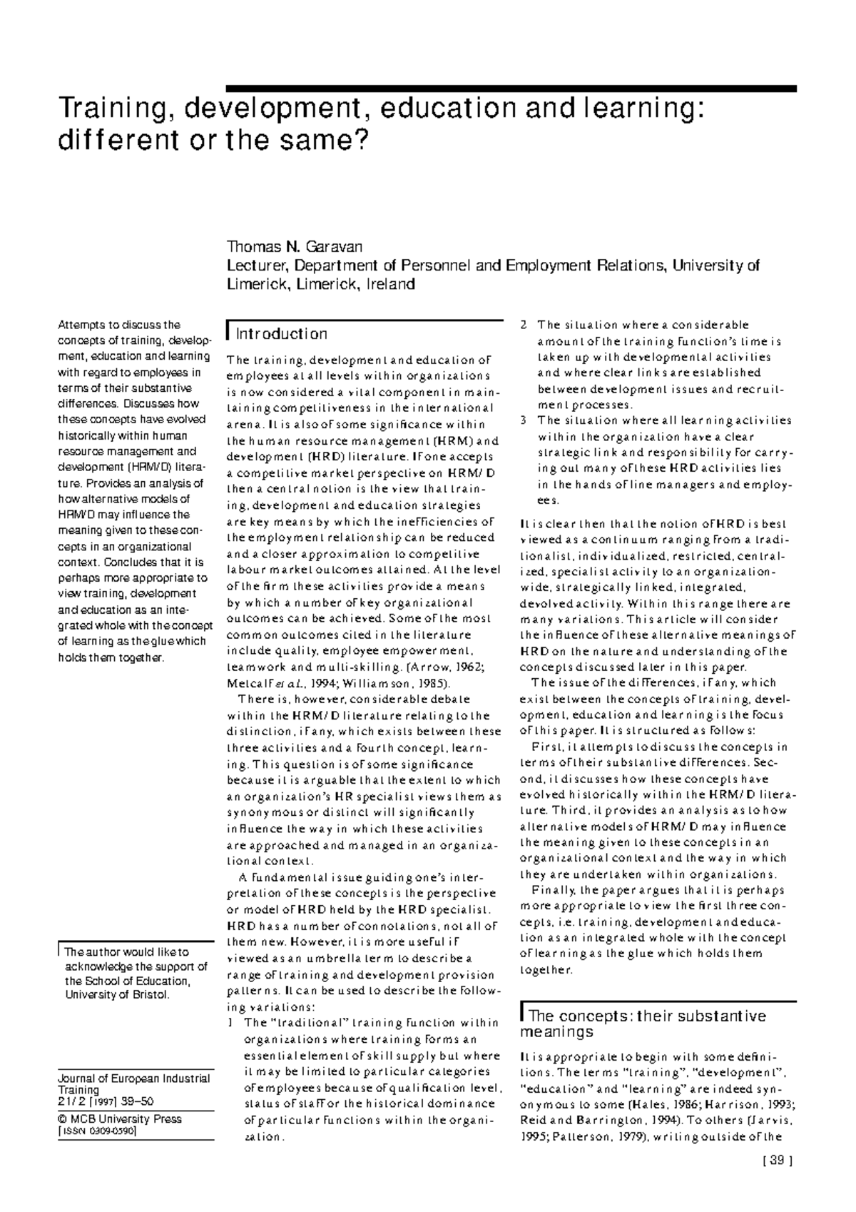 L2 Garavan Trainingvs Education - Journal of European Industrial ...