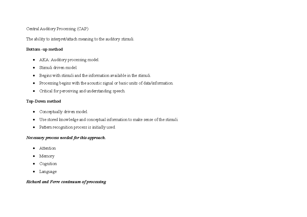 CAPD clinic notes paeds - Central Auditory Processing (CAP) The ability ...
