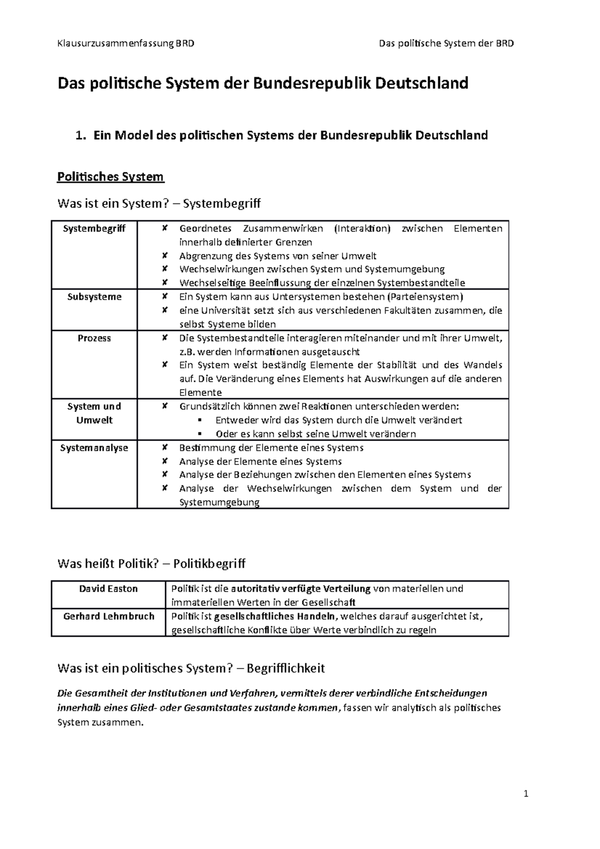 Das Politische System der Bundesrepubik Deutschland - Ein Model des ...