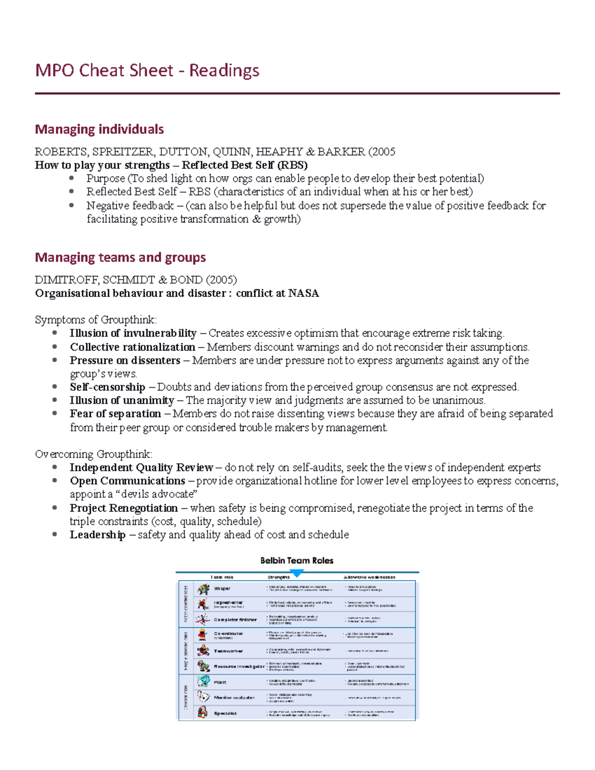 MPO Cheat Sheet - readings - MPO Cheat Sheet - Readings Managing ...